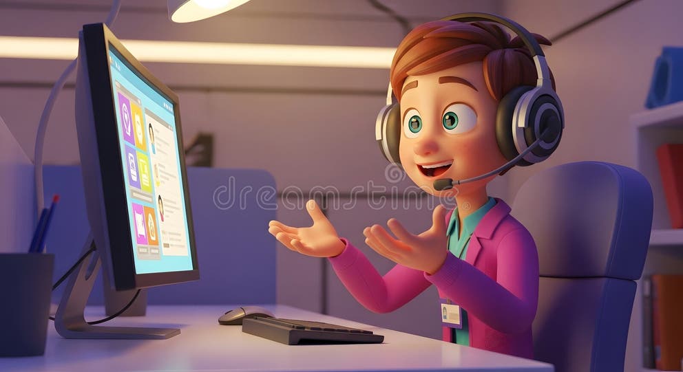 Helpful Customer Service Representative with Headset Explaining Options ...