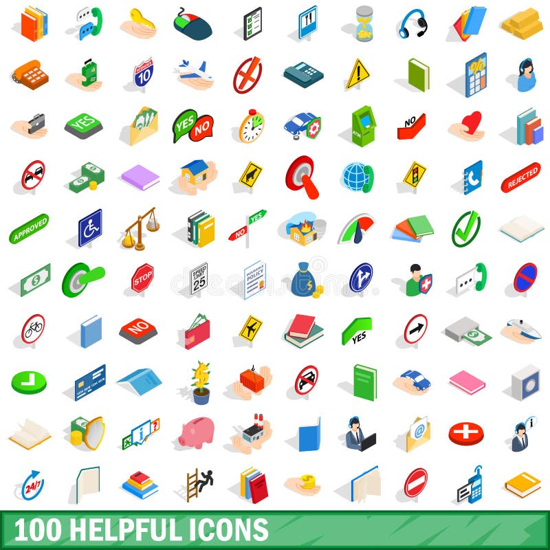 100 Helpful Icons Set, Isometric 3d Style Stock Vector - Illustration ...