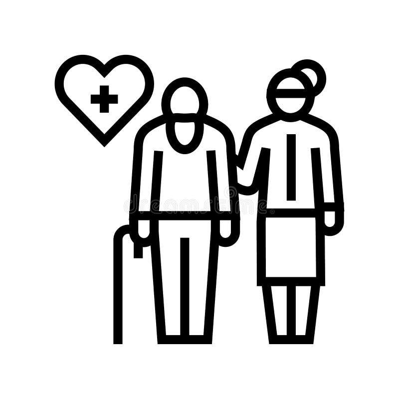 Helping and Caring for Elderly People Line Icon Vector Illustration ...