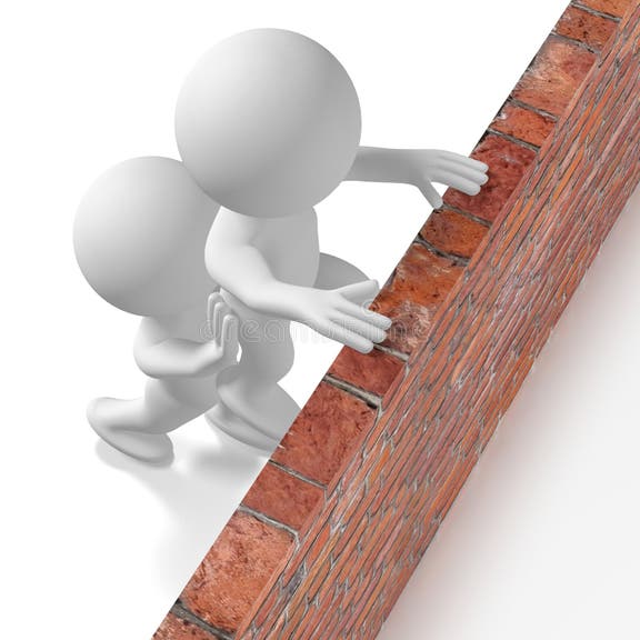 Two Cartoon Characters - One Help Another Getting Over the Wall Stock ...