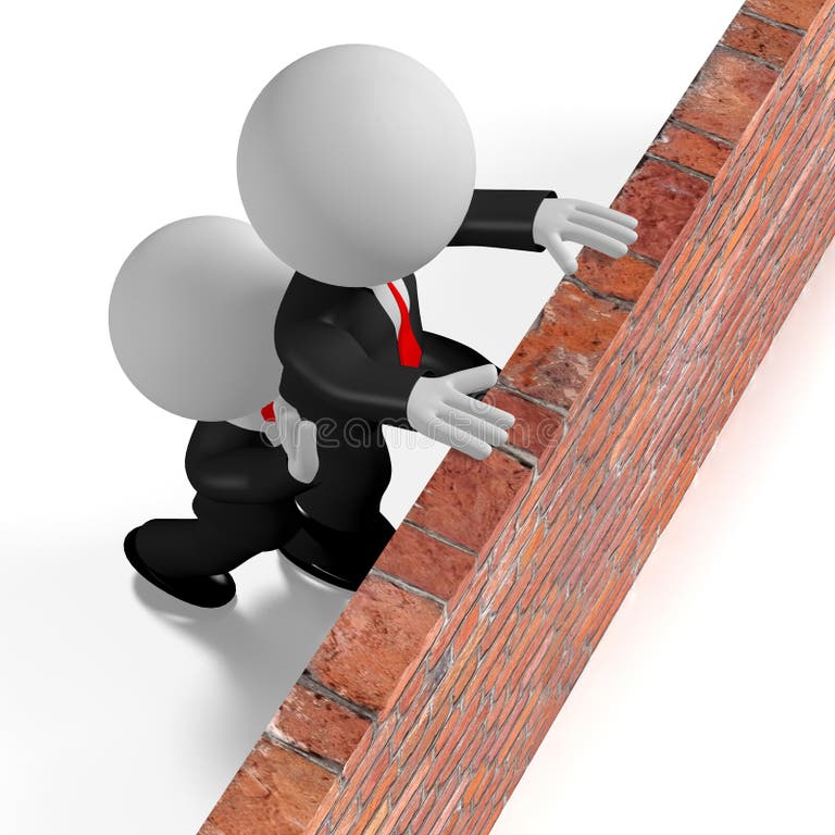 Two Cartoon Characters - One Help Another Getting Over the Wall Stock ...