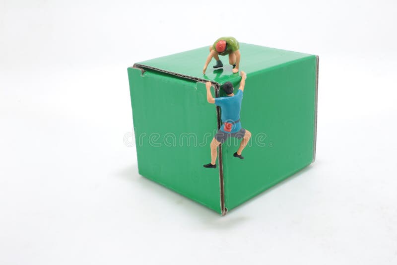 Helping Growth, a Figure Climb the Box Stock Photo - Image of achieve ...