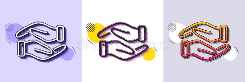 Helping Hand Line Icon. Charity Gesture Sign. Halftone Dotted Pattern ...