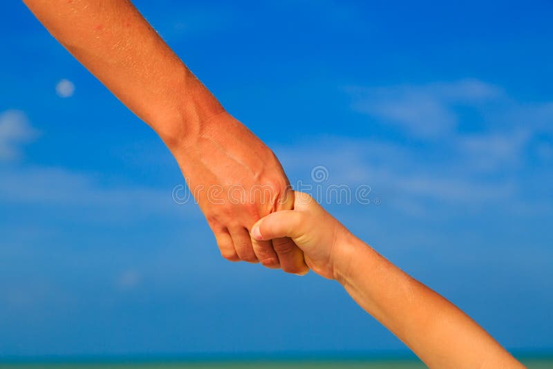 Helping Hand of Mother and Child on Sky Stock Image - Image of family ...