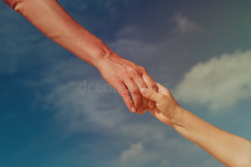 Helping Hand of Mother and Child on Sky, Care, Trust Concepts Stock ...