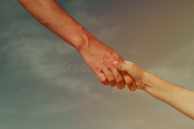 Helping Hand of Mother and Child on Sky, Care, Trust Concepts Stock ...