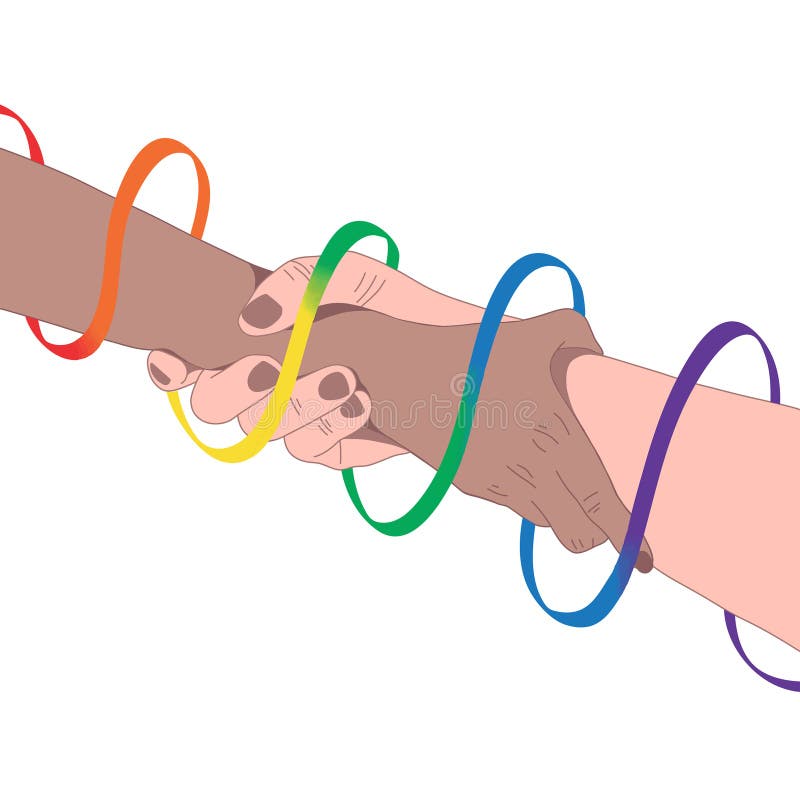 Helping Hand with Rainbow Flag Strings. Tolerance and Freedom Concept ...