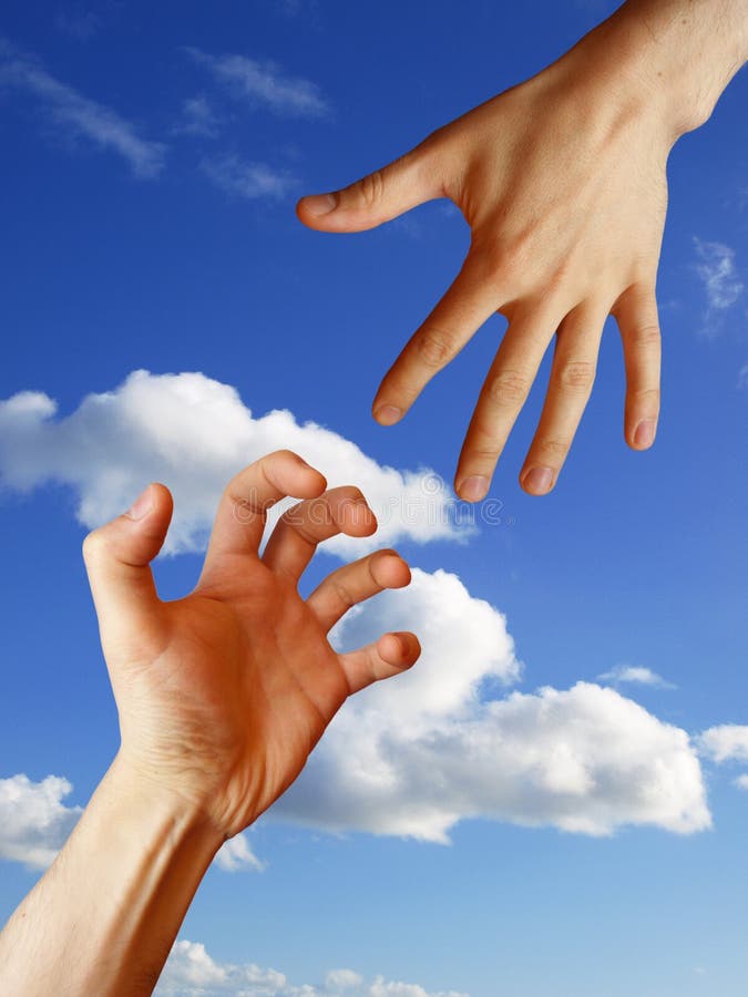 Hand Reaching for Safety Help in Clouds Stock Photo - Image of caring ...