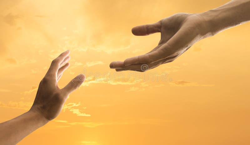 Helping Hand with Sky Sunset Background Stock Image - Image of support ...