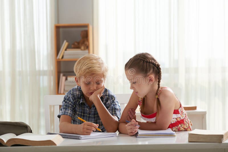 Boy Helping Sister with Doing Homework Stock Image - Image of education ...