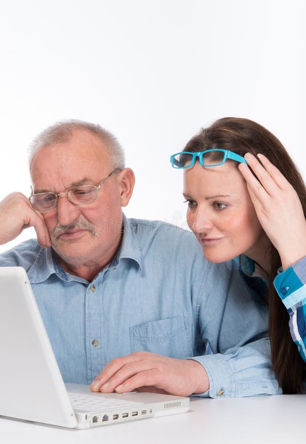 Helping with new computer stock image. Image of casual - 29139659