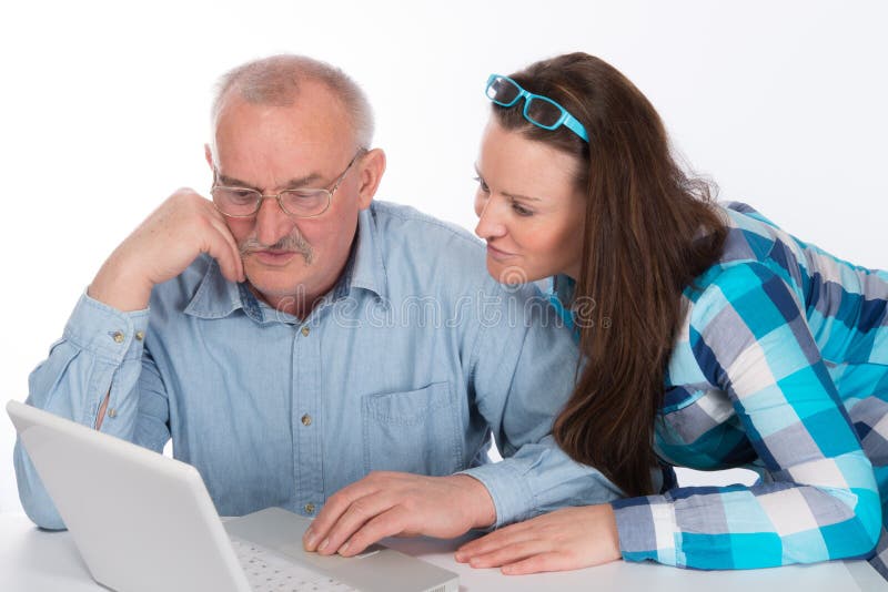 Helping with New Technology Stock Image - Image of elder, network: 20918477