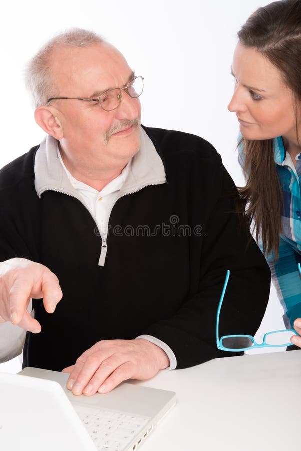 Helping with new computer stock image. Image of couple - 29087217