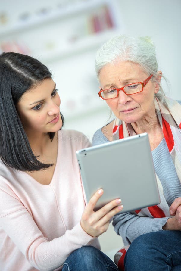 Helping Old Woman Use a Computer Stock Image - Image of nursing ...
