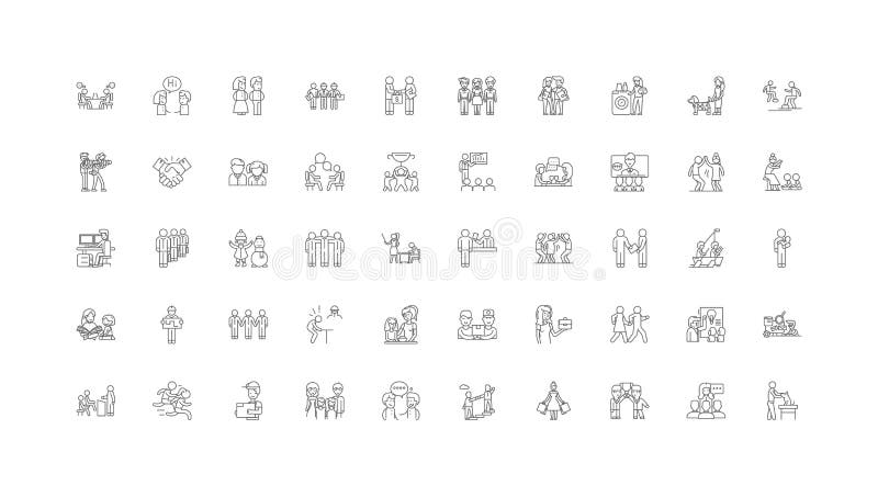 Helping People Concept Illustration, Linear Icons, Line Signs Set ...