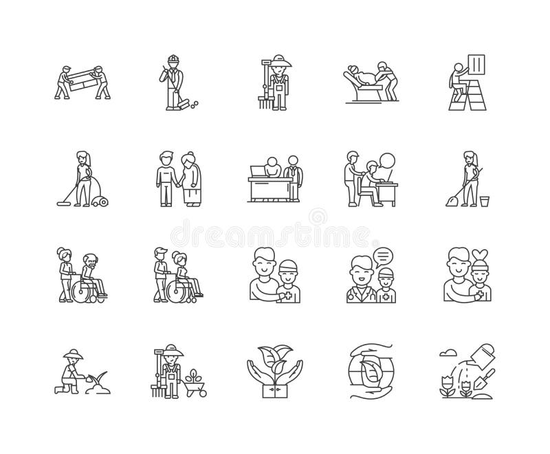 Helping People Line Icons, Signs, Vector Set, Outline Illustration ...