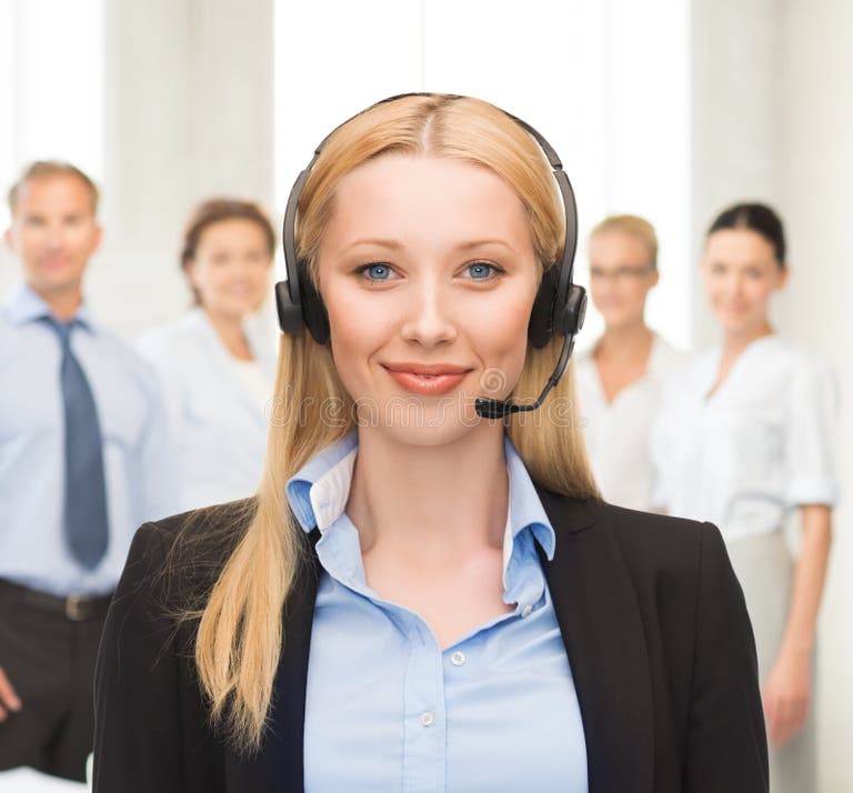 Helpline Operator with Headphones in Call Centre Stock Photo - Image of ...