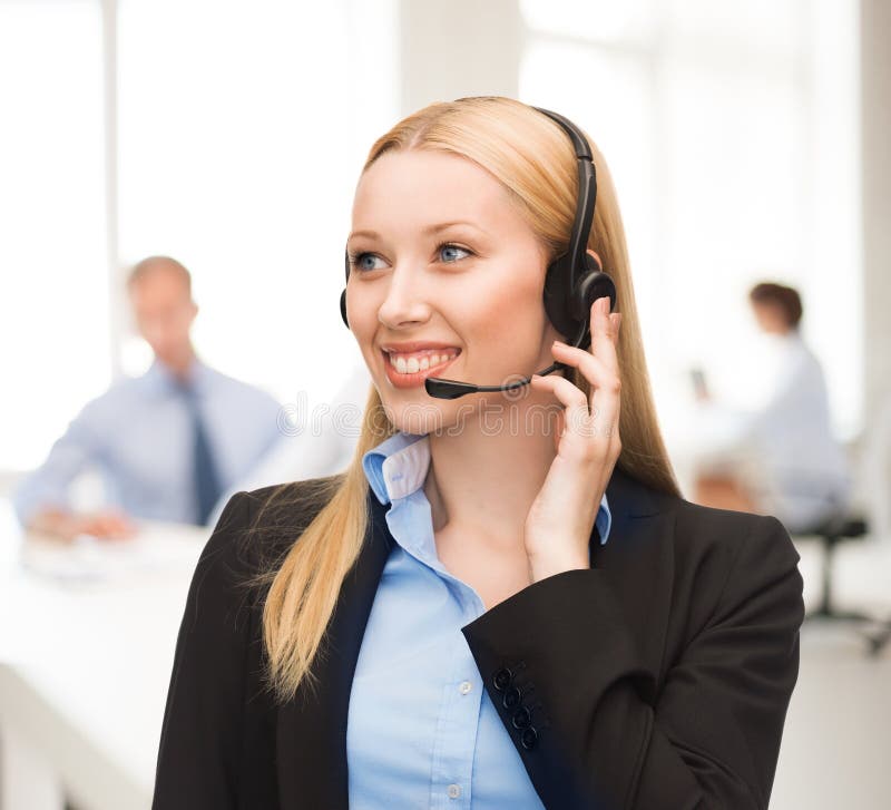 Helpline Operator with Headphones in Call Centre Stock Photo - Image of ...