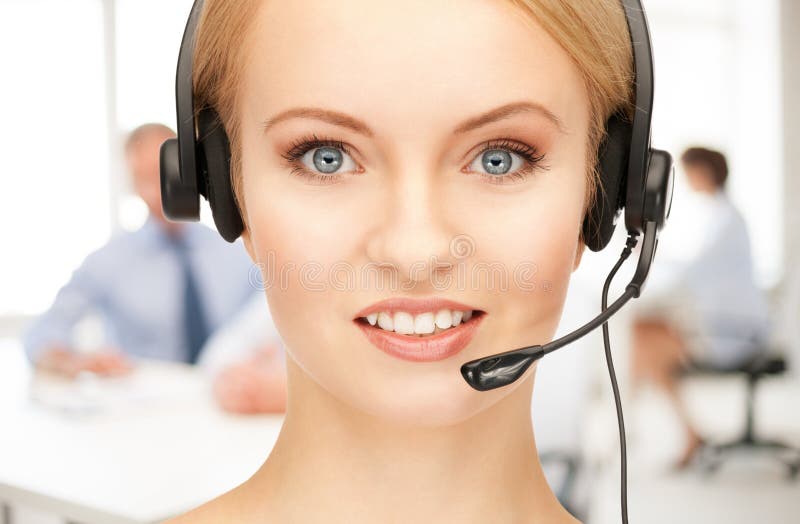 Helpline Operator with Headphones in Call Centre Stock Image - Image of ...