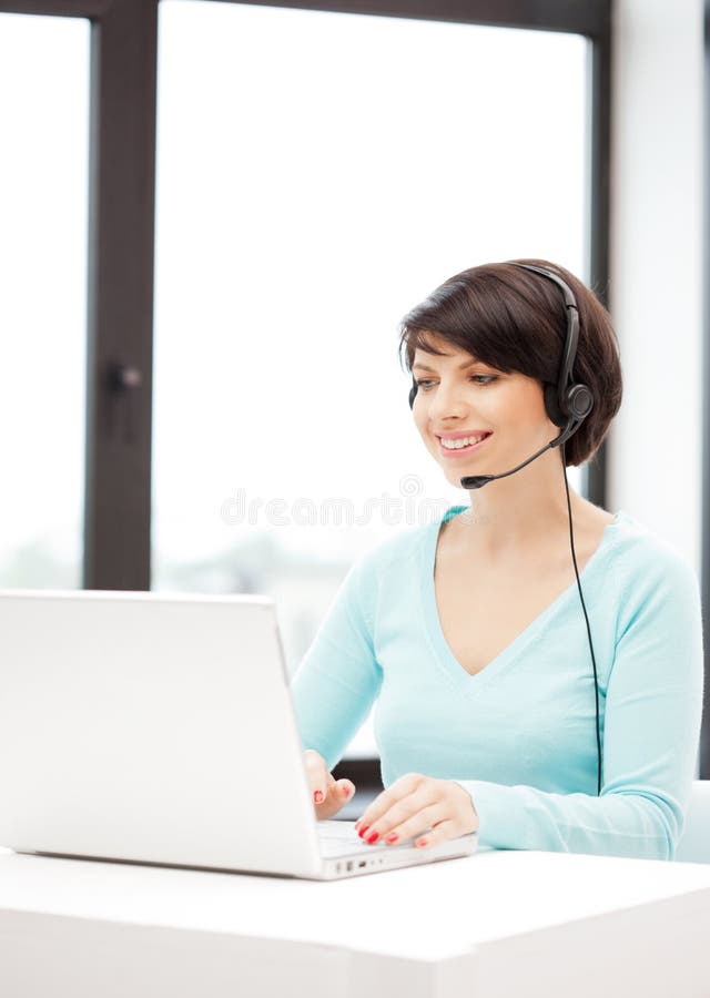 Helpline Operator with Laptop Computer Stock Image - Image of helpline ...