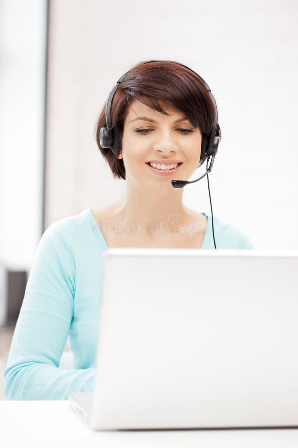 Helpline Operator with Laptop Computer Stock Photo - Image of ...