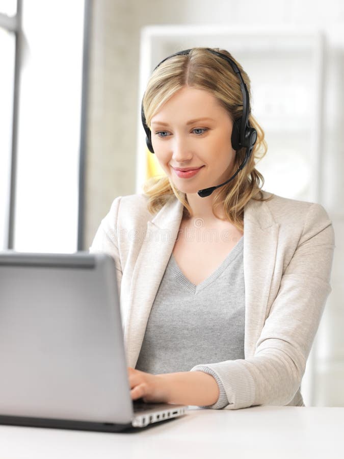 Helpline Operator with Laptop Computer Stock Image - Image of ...