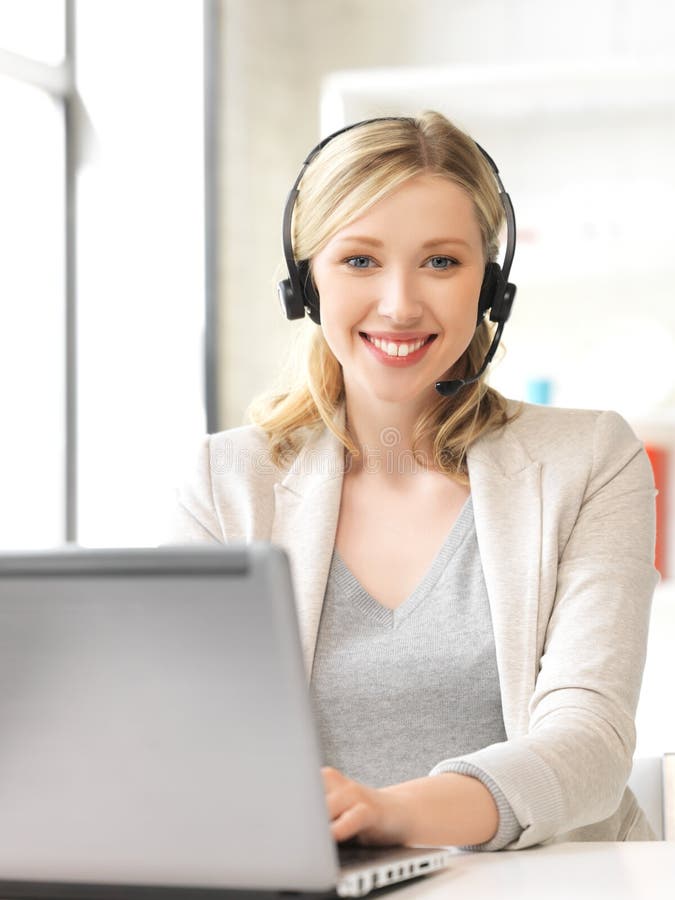 Helpline Operator with Laptop Computer Stock Photo - Image of chatting ...