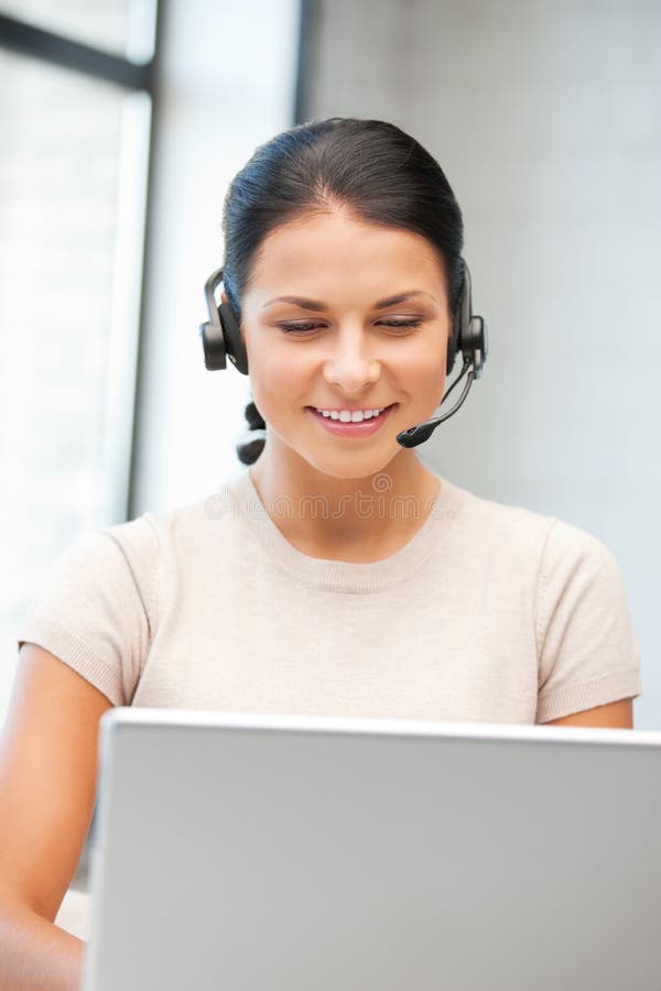 Helpline Operator with Laptop Computer Stock Photo - Image of confident ...