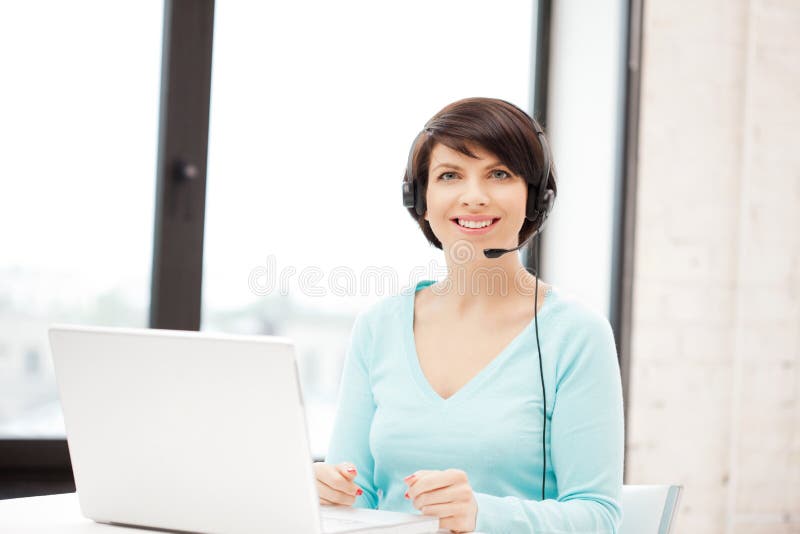 Helpline Operator with Laptop Computer Stock Image - Image of helpline ...