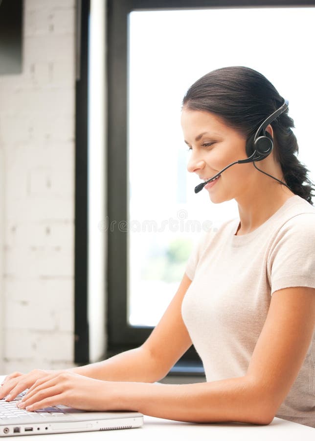 Helpline Operator with Laptop Computer Stock Image - Image of female ...