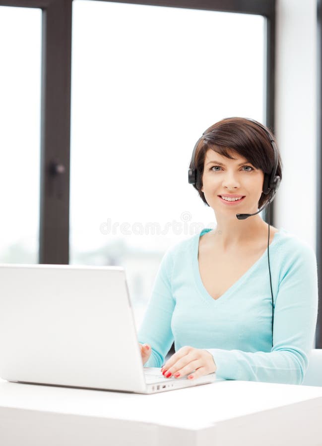 Helpline Operator with Laptop Computer Stock Photo - Image of girl ...