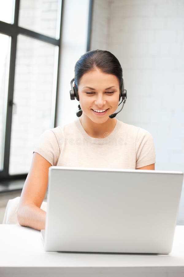 Helpline Operator with Laptop Computer Stock Photo - Image of chat ...