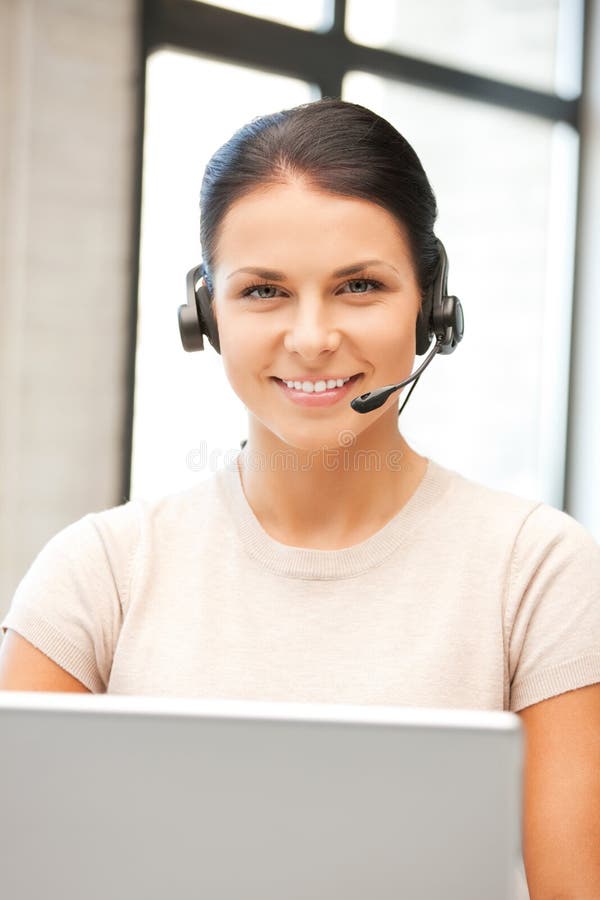 Helpline Operator with Laptop Computer Stock Photo - Image of center ...