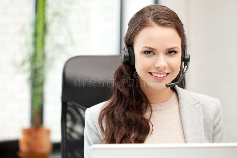 Helpline Operator with Laptop Computer Stock Image - Image of business ...