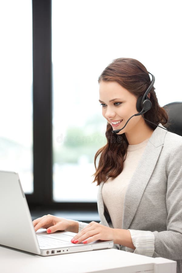 Helpline Operator with Laptop Computer Stock Photo - Image of computer ...