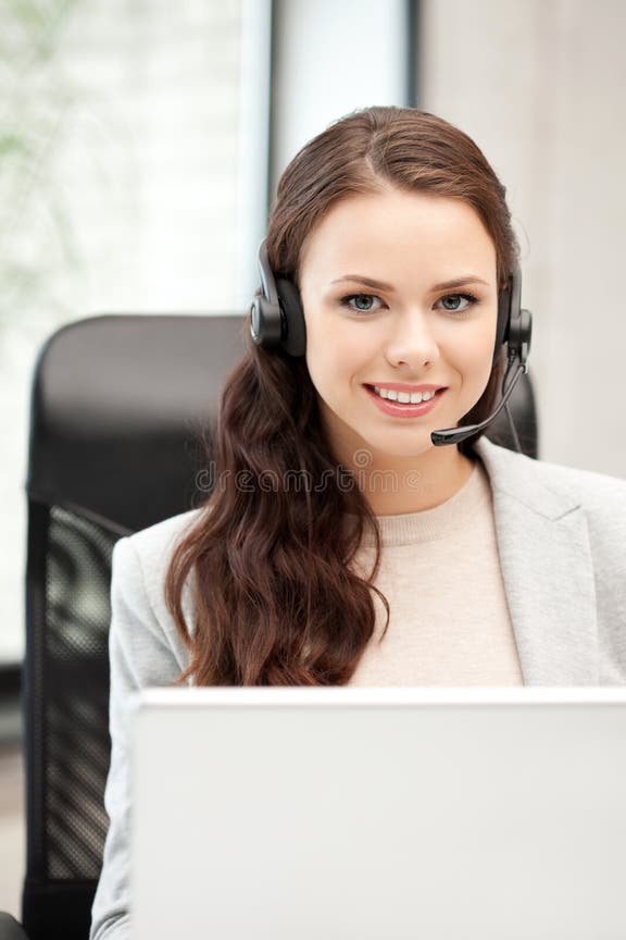 Helpline Operator with Laptop Computer Stock Photo - Image of lady ...