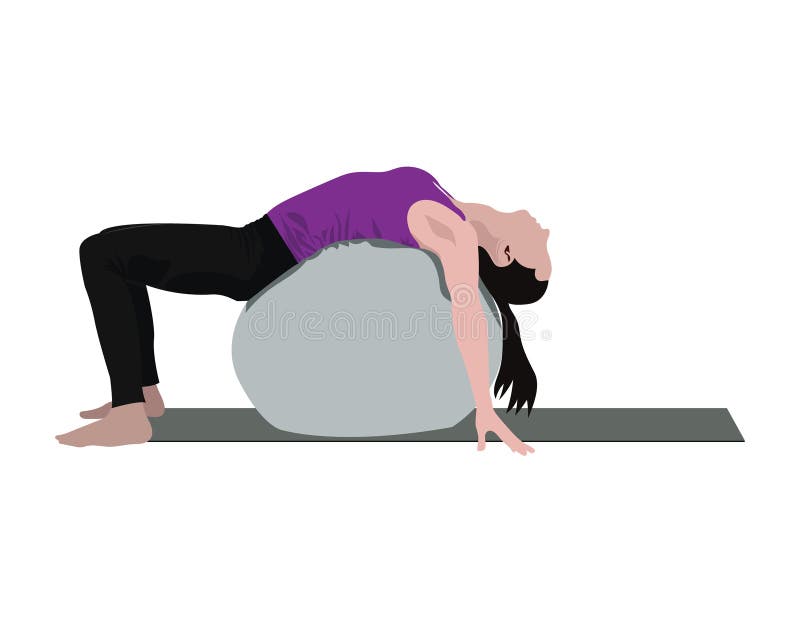 A Woman Doing Backbend on Exercise Ball on a Yoga Mat Vector ...