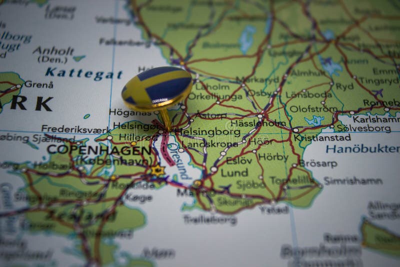 Helsingborg Pinned on a Map with the Flag of Sweden Stock Image - Image ...