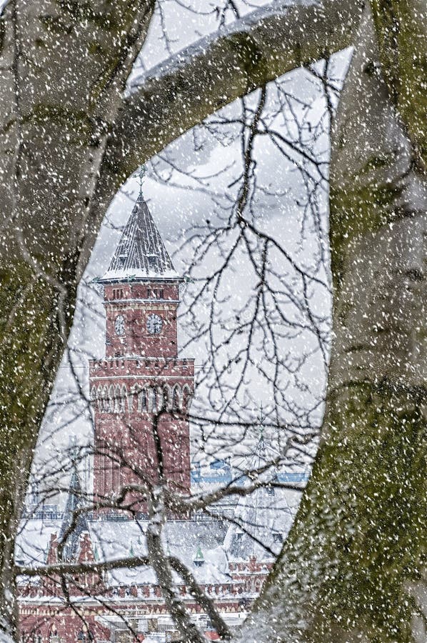 Helsingborg Town Hall Snowing Stock Image - Image of architecture ...