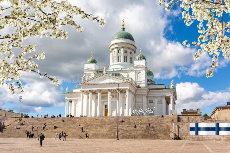 Helsinki Cathedral on Senate Square in Spring, Finland Stock ...