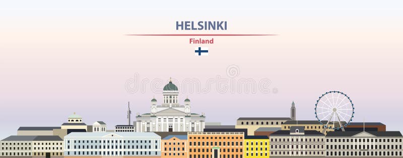 Helsinki Cityscape on Sunset Sky Background Vector Illustration with ...