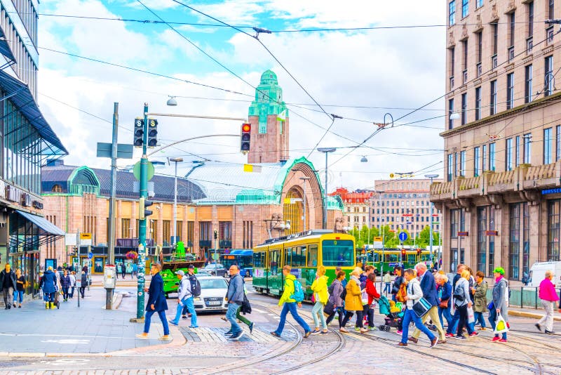 HELSINKI, FINLAND, AUGUST 17, 2016: Traffic in Front of the Helsinki ...