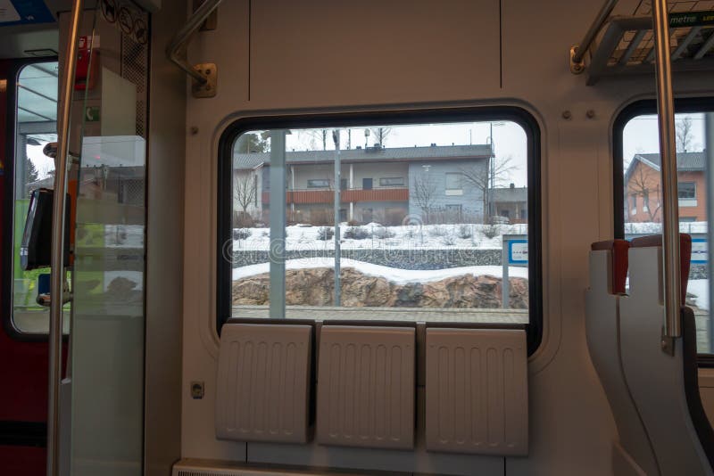 Helsinki Finland. Folding Seats Inside the Commuter Train Editorial ...