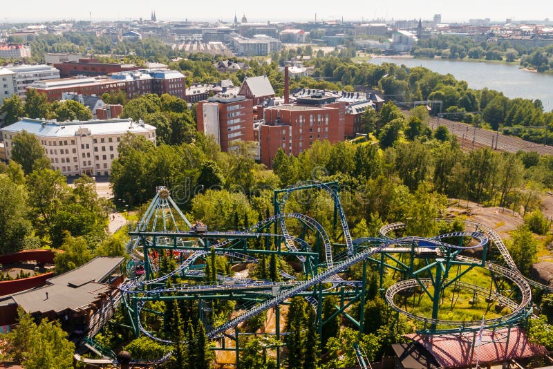Helsinki, Finland - 24 June 2022: Top View of Linnanmaki Amusement Park ... Helsinki, Finland - 24 June 2022: Top View of Linnanmaki Amusement Park ...