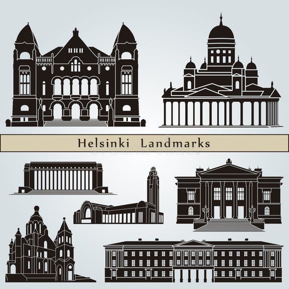 Helsinki Landmarks and Monuments Stock Vector - Illustration of finland ...