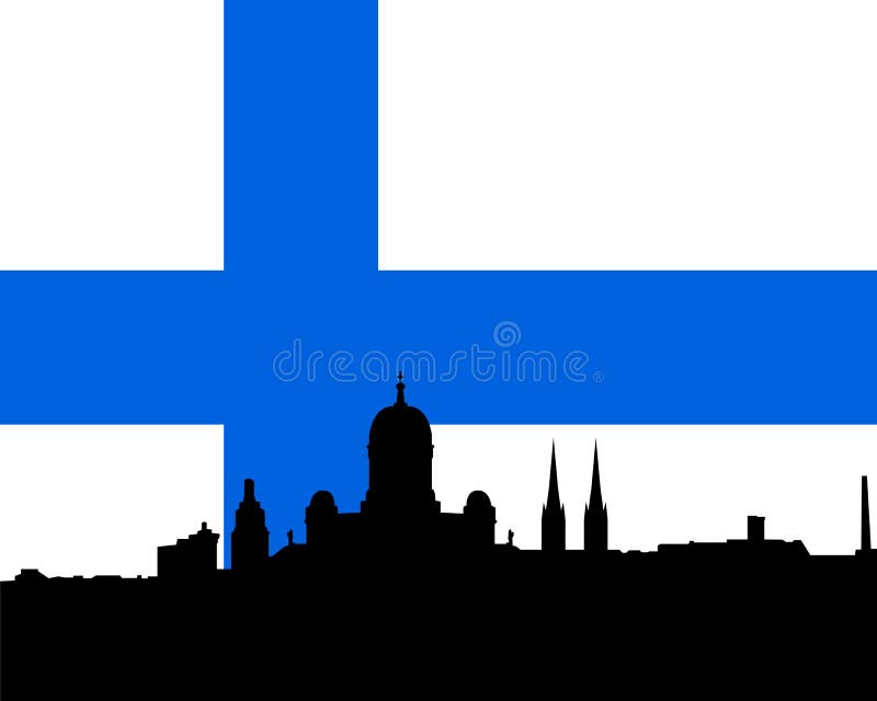 Helsinki Skyline Vector with Flag Stock Vector - Illustration of nordic ...