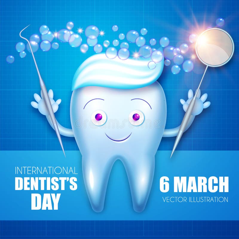 Helthy Tooth with Toothpaste, Bubbles and Shining Mirror. Cartoon ...