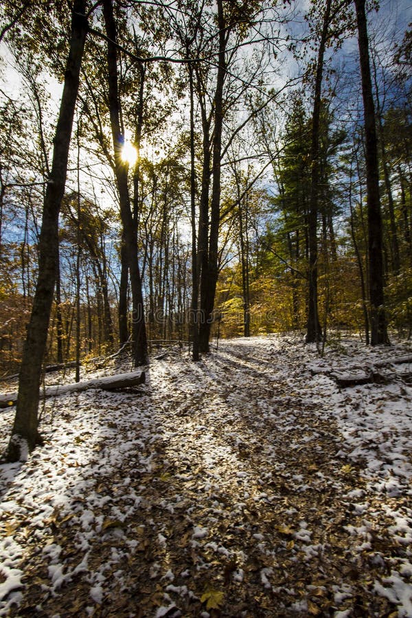 View of Hemlock Cliffs in Autumn after a Light Snow, Indiana Stock ...