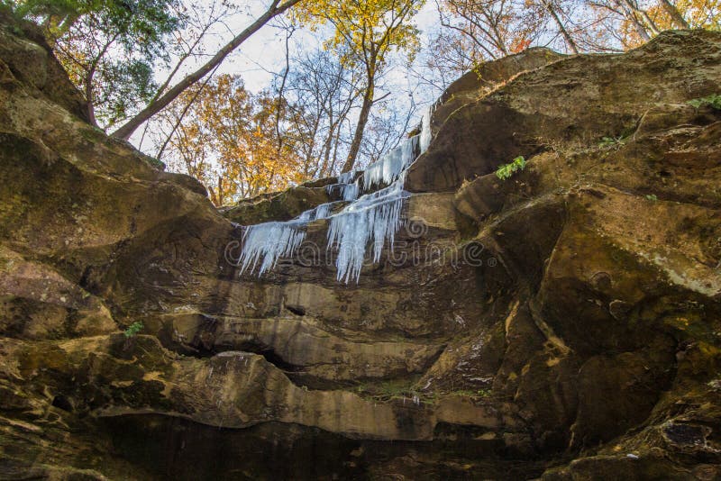 View of Hemlock Cliffs in Autumn after a Light Snow, Indiana Stock ...