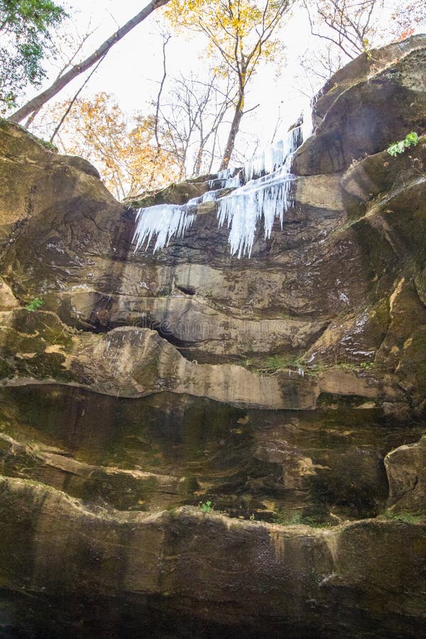 View of Hemlock Cliffs in Autumn after a Light Snow, Indiana Stock ...